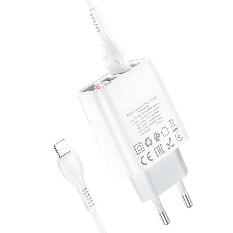 Chargeur Hoco C93A 3 Ports avec Afficheur Digital Pour Iphone -SpaceNet
