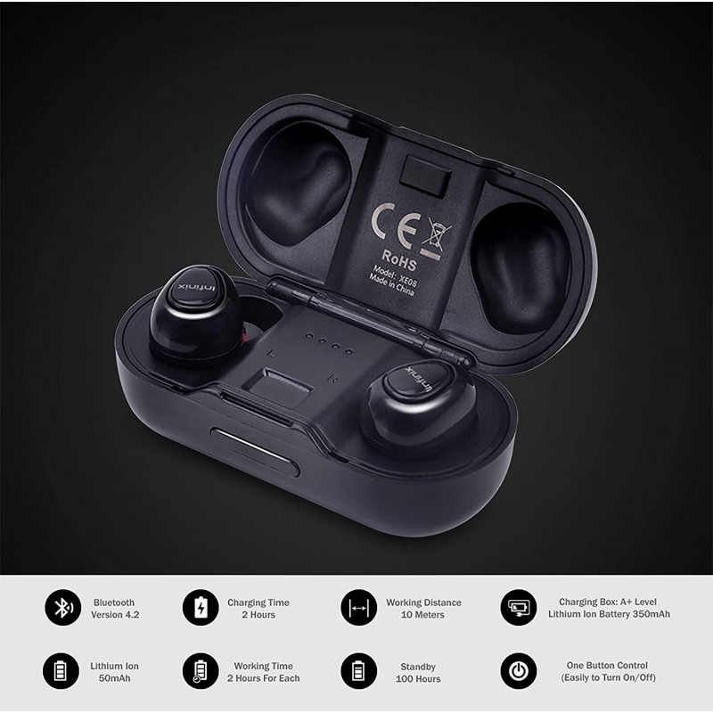 Écouteurs Sans Fil Infinix XE08 Noir Bluetooth 5.0- SpaceNet