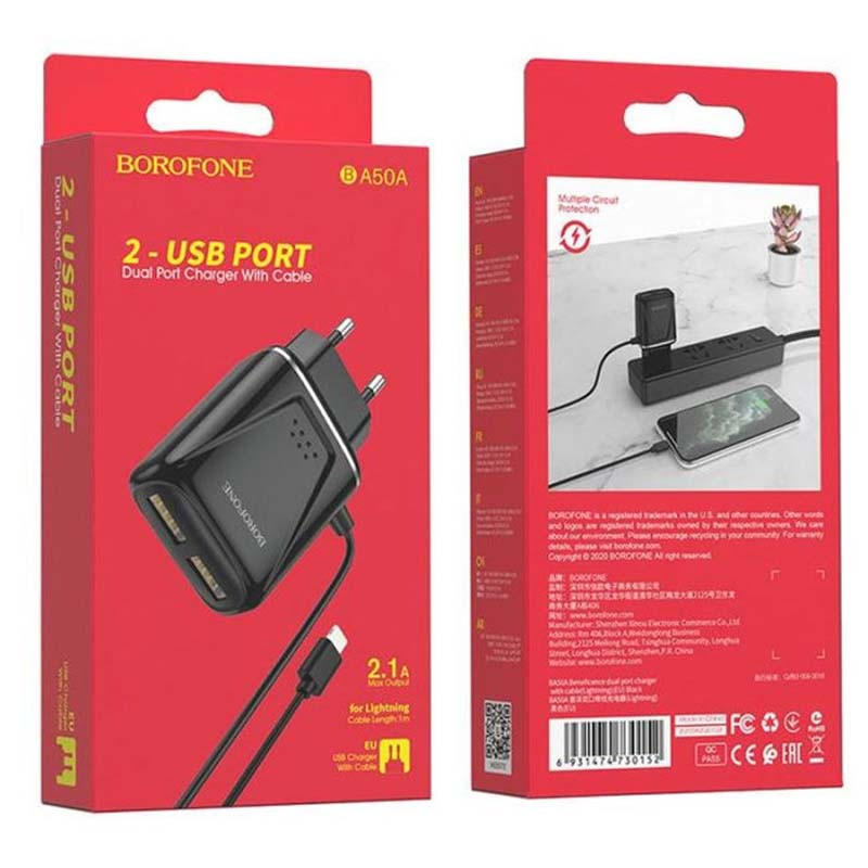 Chargeur Borofone BA50A 2 Ports Micro-USB 2.1A - SpaceNet Tunisie