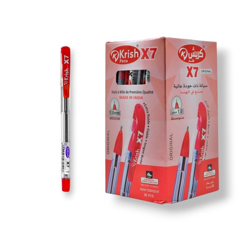Boite De 50 Stylos A Billes Krish X7 Rouge Au Meilleur Prix en Tunisie