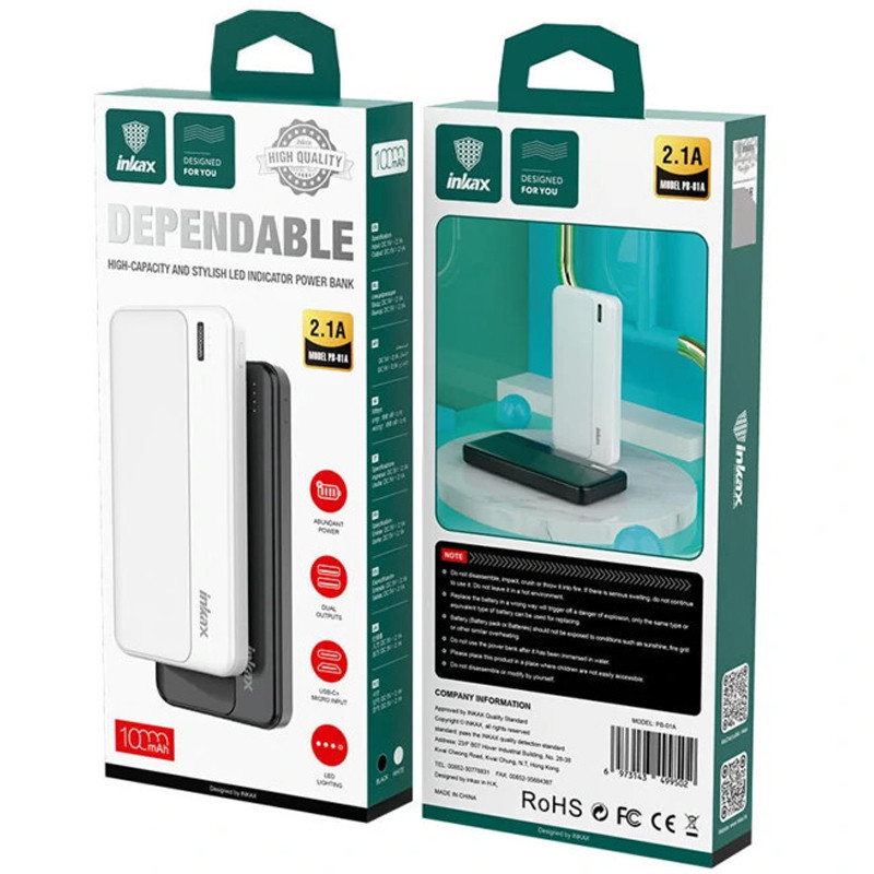 Power Bank Inkax PB-01A 10 000 mAh Blanc Au Meilleur Prix En Tunisie