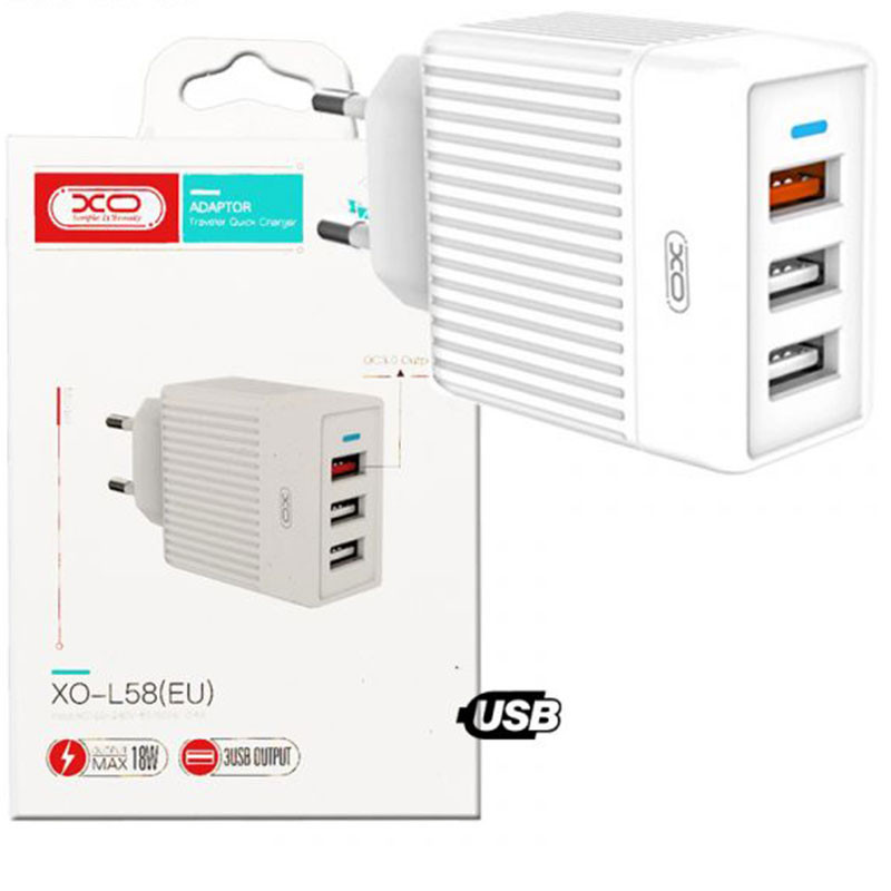 Chargeur XO L58 QC 3.0 30W 3x USB Blanc A Bas Prix - SpaceNet Tunisie